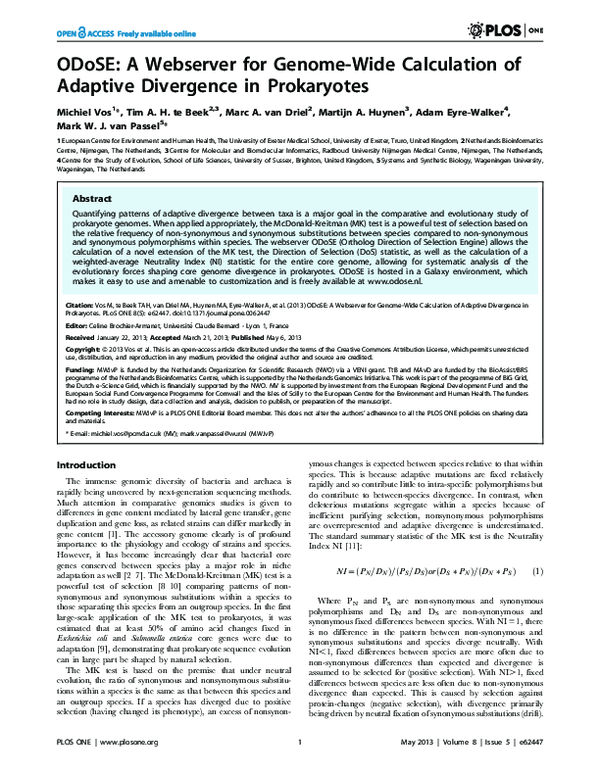 (PDF) ODoSE: A Webserver for Genome-Wide Calculation of Adaptive ...