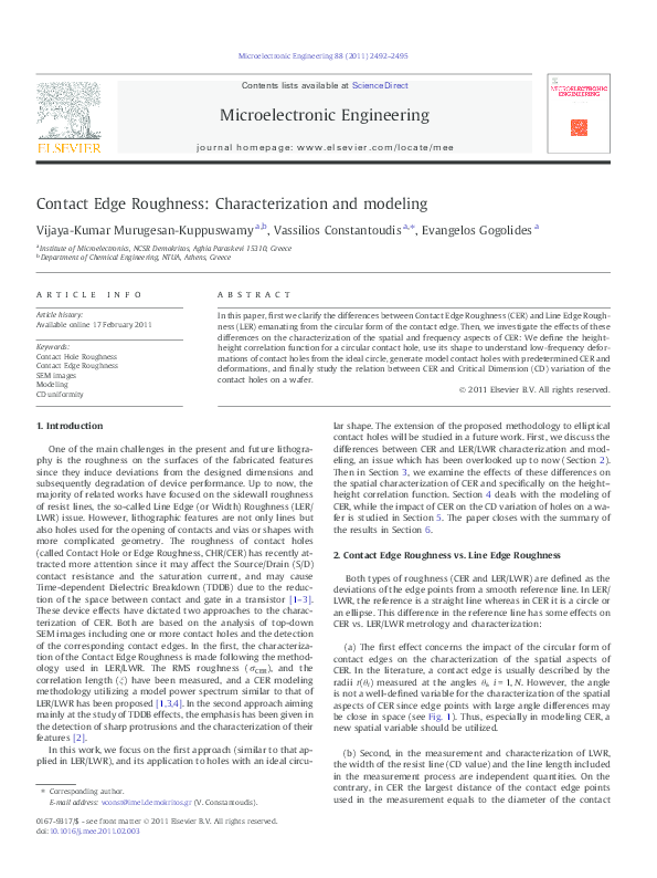 Pdf Contact Edge Roughness Metrology In Nanostructures Frequency Analysis And Variations