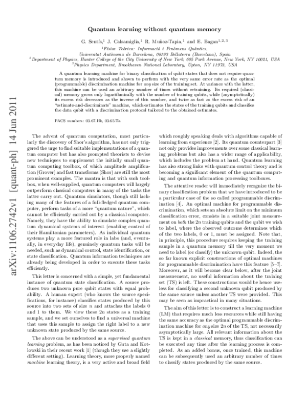 (PDF) Quantum learning without quantum memory