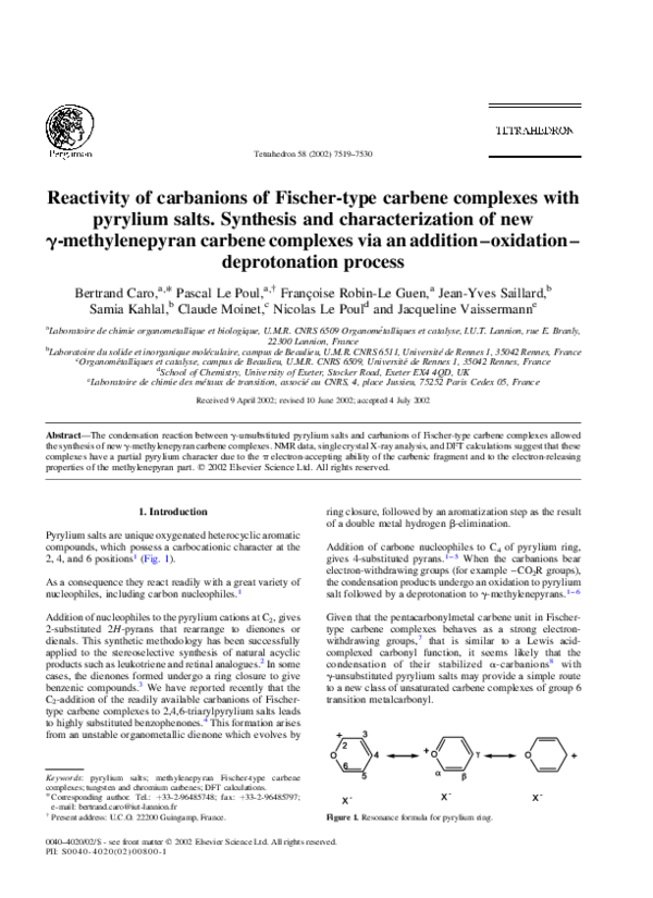 (PDF) Reactivity of carbanions of Fischer-type carbene complexes with ...