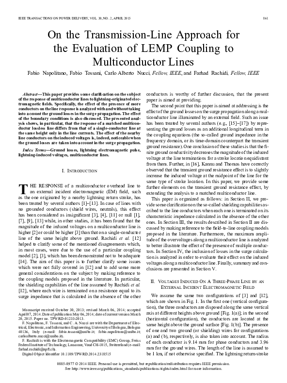 (PDF) On the Transmission-Line Approach for the Evaluation of LEMP Coupling to Multiconductor Lines