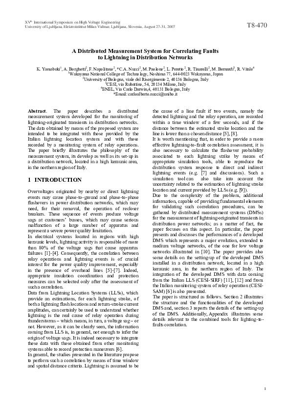 (PDF) A Distributed Measurement System for Correlating Faults to Lightning in Distribution ...
