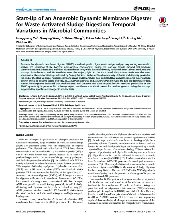 (PDF) Start-Up of an Anaerobic Dynamic Membrane Digester for Waste ...