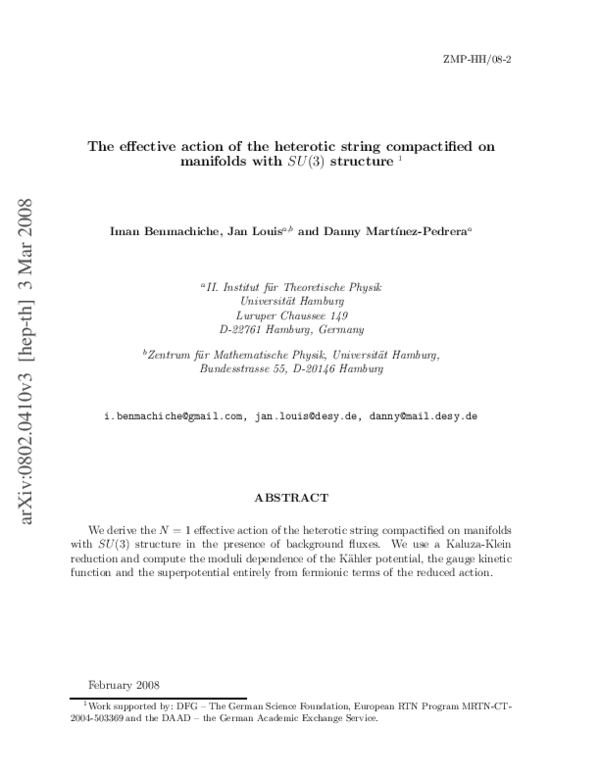 (PDF) The effective action of the heterotic string compactified on manifolds with SU (3) structure