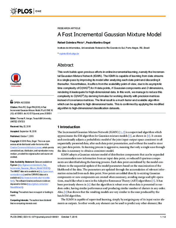 (PDF) A Fast Incremental Gaussian Mixture Model