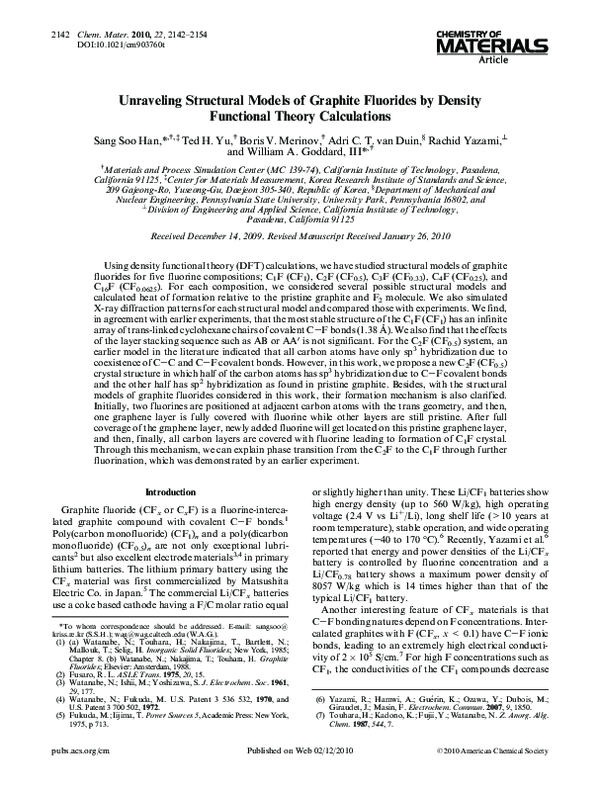 (PDF) Unraveling Structural Models of Graphite Fluorides by Density ...