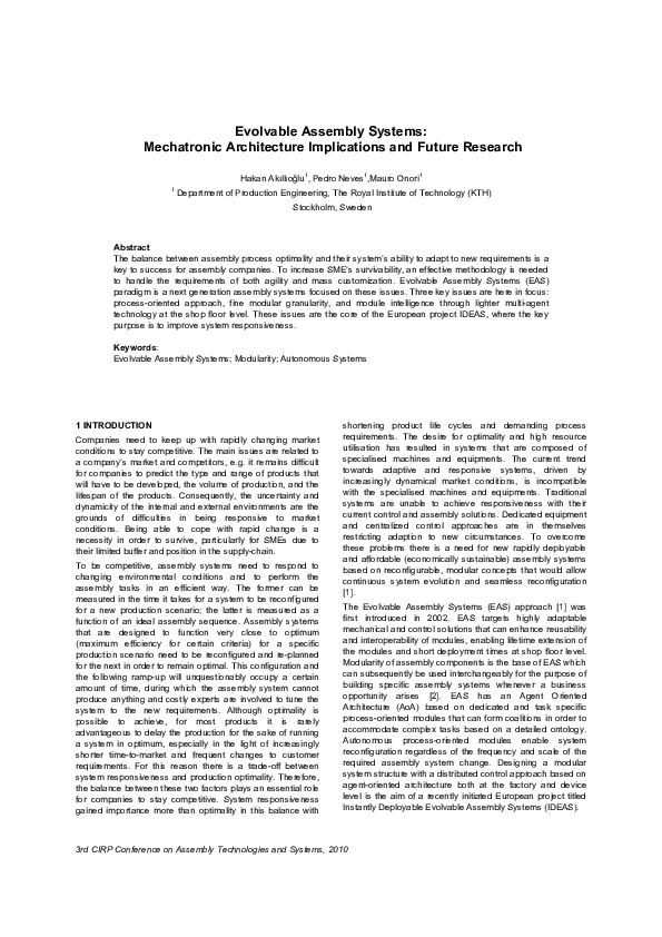 (PDF) Evolvable Assembly Systems: mechatronic architecture implications and future research