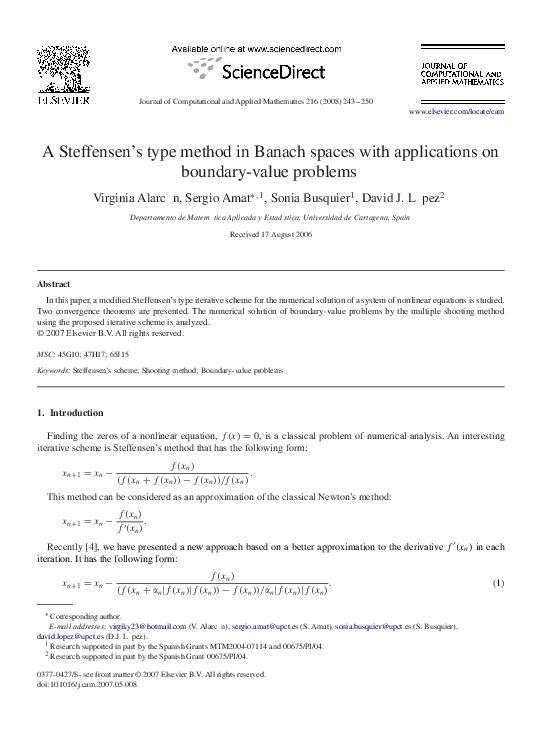 (PDF) A Steffensen's type method in Banach spaces with applications on ...