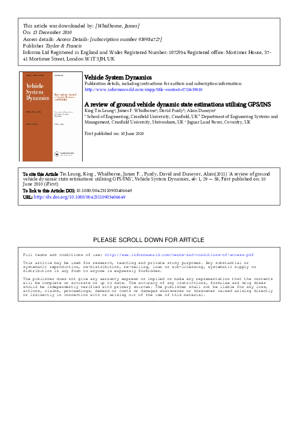 Pdf A Review Of Ground Vehicle Dynamic State Estimations Utilising