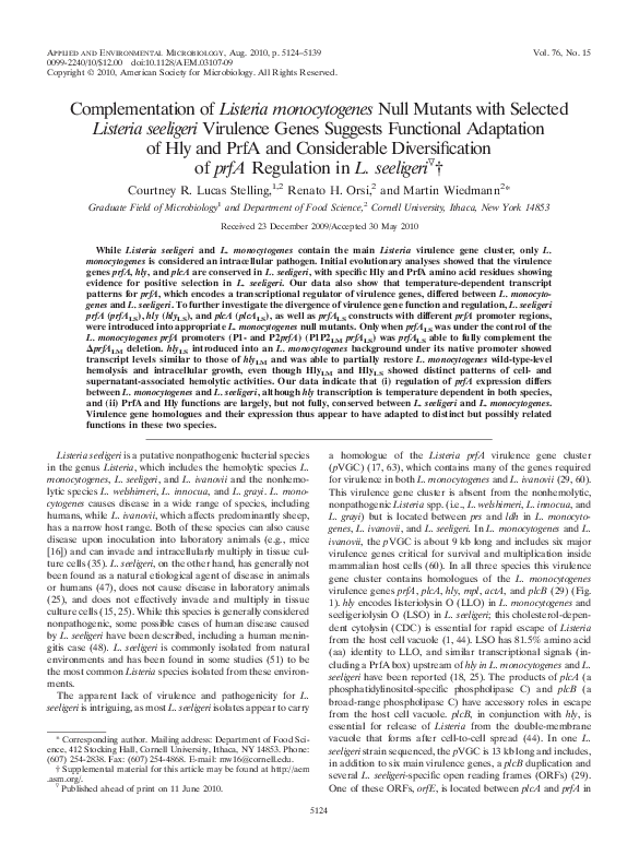 (PDF) Complementation of Listeria monocytogenes Null Mutants with ...