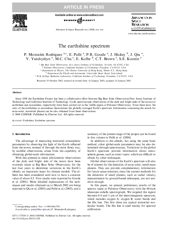 (PDF) The earthshine spectrum