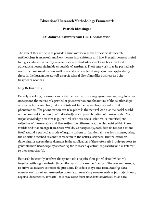 (PDF) Educational Research Methodology Framework