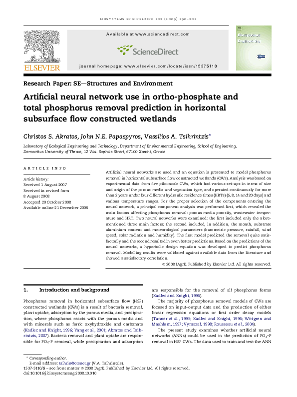 (PDF) Artificial neural network use in ortho-phosphate and total phosphorus removal prediction ...