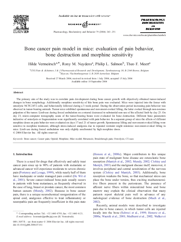 (PDF) Bone cancer pain model in mice: evaluation of pain behavior, bone ...