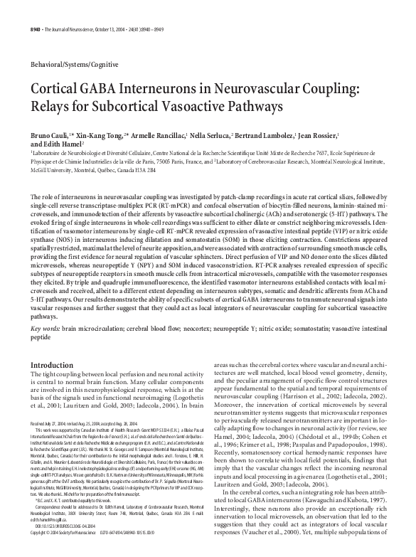 (PDF) Cortical GABA Interneurons in Neurovascular Coupling: Relays for ...