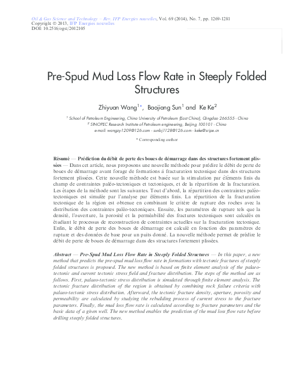 (PDF) Pre-Spud Mud Loss Flow Rate in Steeply Folded Structures