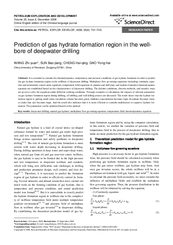 (PDF) Prediction of gas hydrate formation region in the wellbore of ...