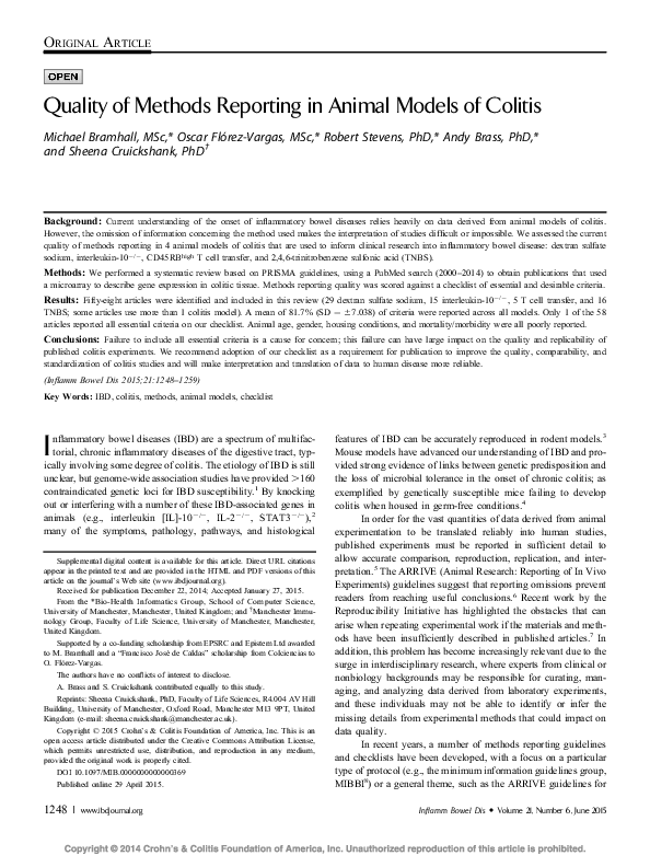 (PDF) Quality of Methods Reporting in Animal Models of Colitis