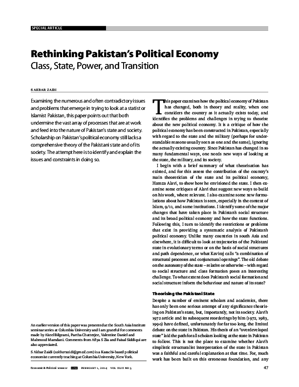 (PDF) Rethinking Pakistan's Political Economy
