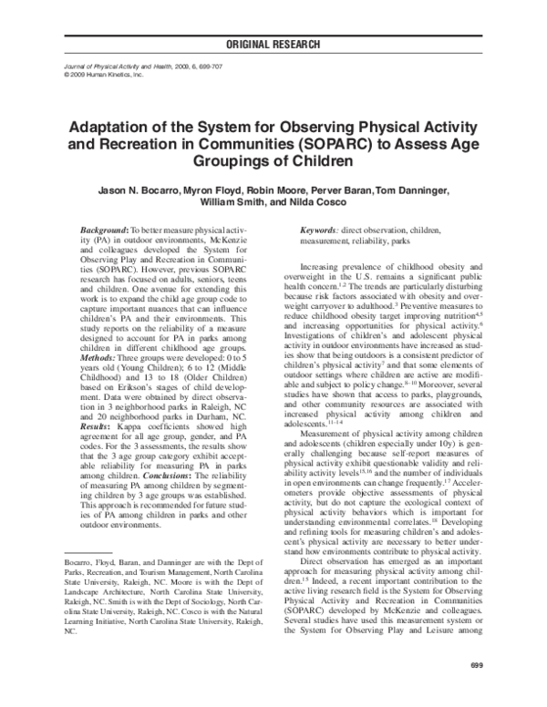 (PDF) Refining SOPARC for Children's Activity Assessment