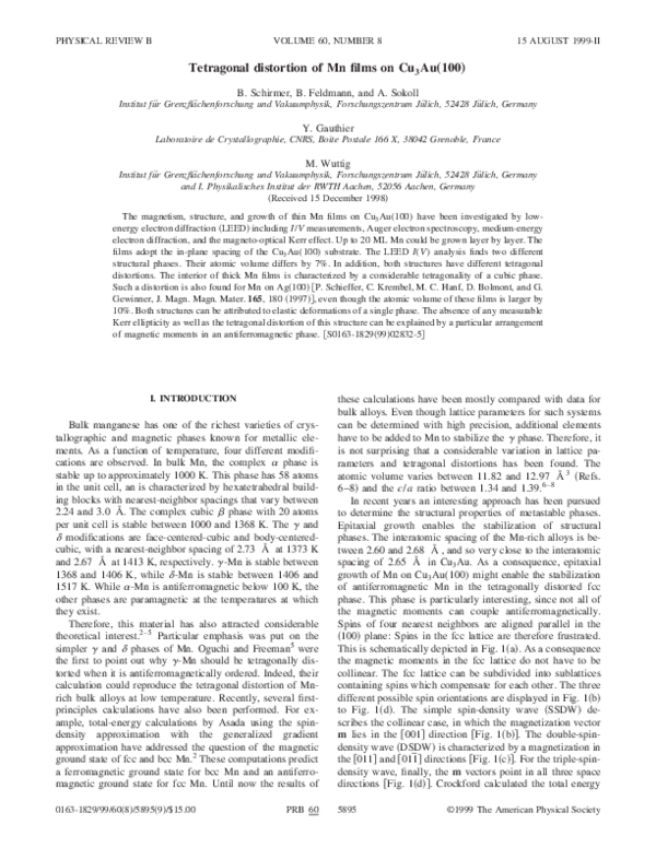(PDF) Tetragonal distortion of Mn films on Cu(3)Au(100)