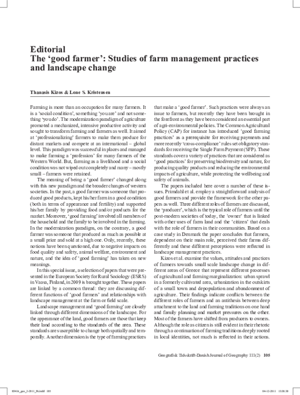 (PDF) The ‘good farmer’: Studies of farm management practices and ...