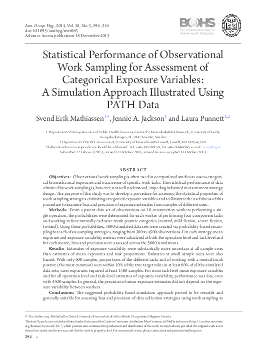 (PDF) Statistical performance of observational work sampling for assessment of categorical ...