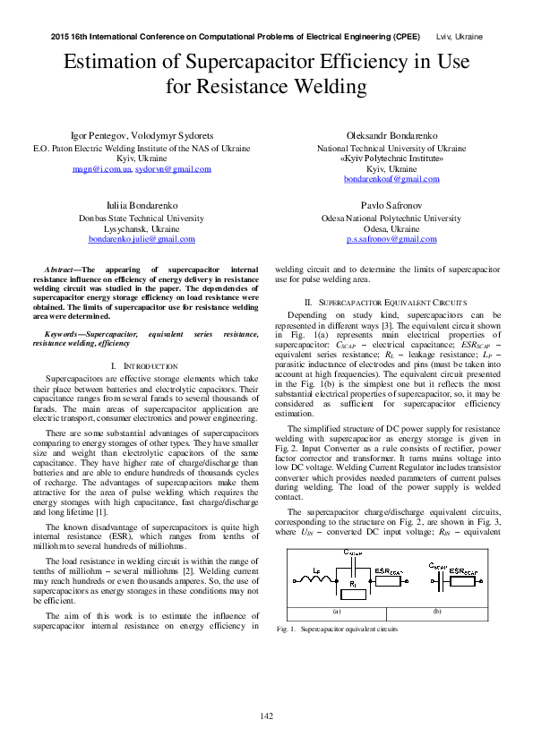 Pdf Estimation Of Supercapacitor Efficiency In Use For Resistance Welding Iuliia V