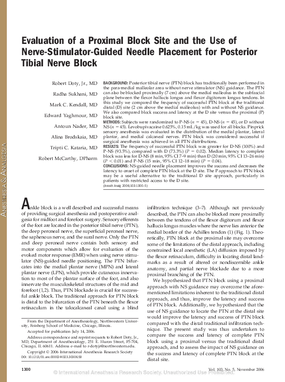 (PDF) Evaluation of a Proximal Block Site and the Use of Nerve ...