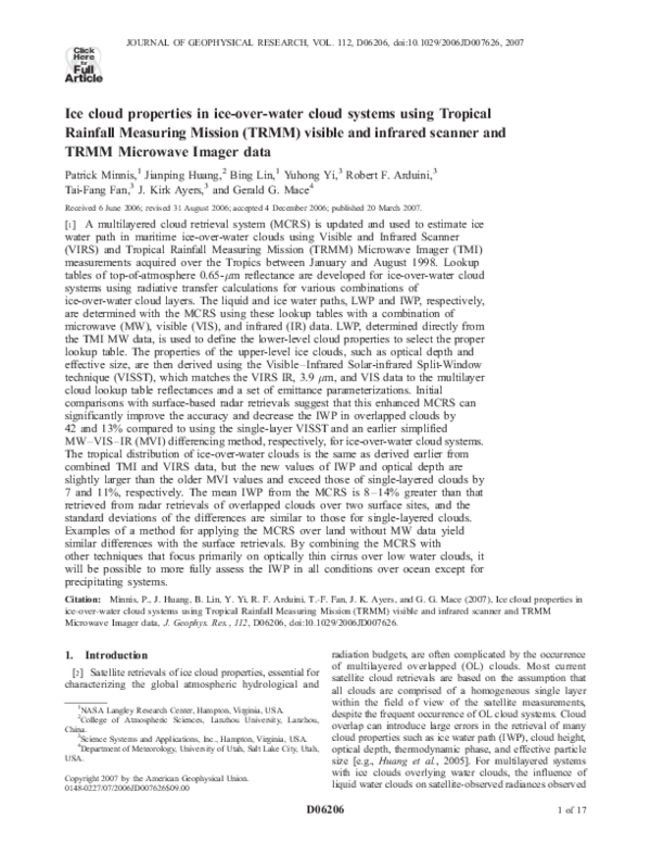 (PDF) Ice Cloud Properties in Ice-Over-Water Cloud Systems Using TRMM VIRS and TMI Data