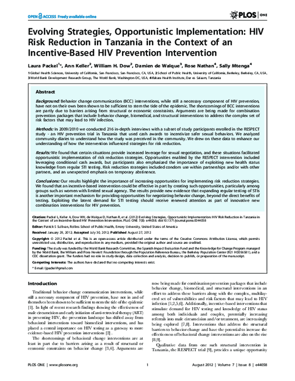 (PDF) Evolving Strategies, Opportunistic Implementation: HIV Risk ...