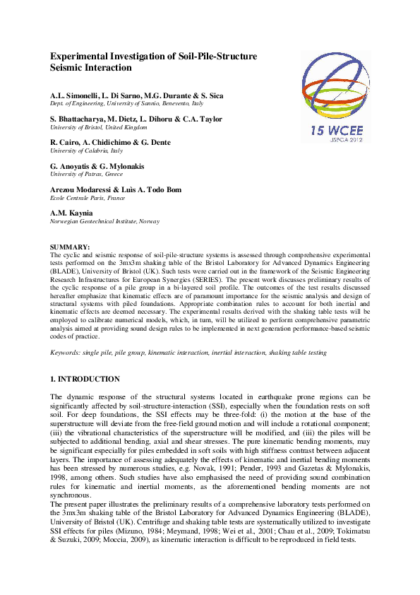 (PDF) Experimental Investigation of Soil-Pile-Structure Seismic Interaction