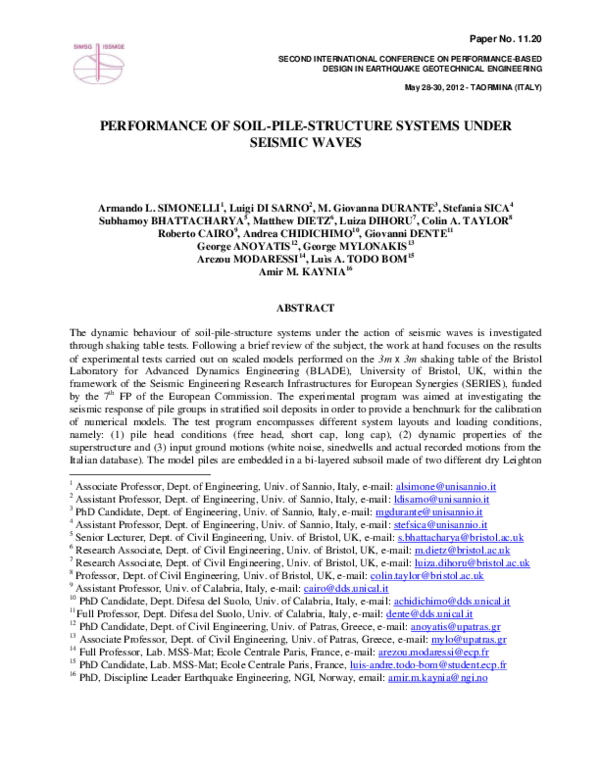 (PDF) Performance of soil–pile-structure systems under seismic waves