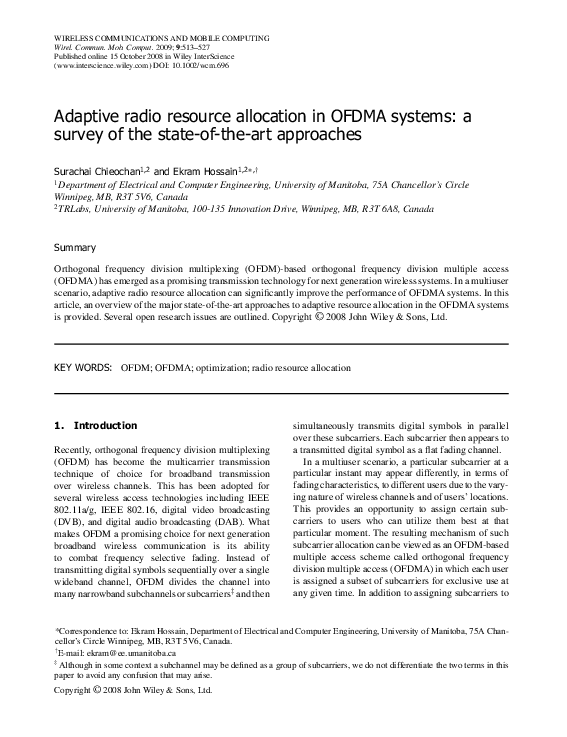 (PDF) Adaptive radio resource allocation in OFDMA systems: a survey of the state-of-the-art ...