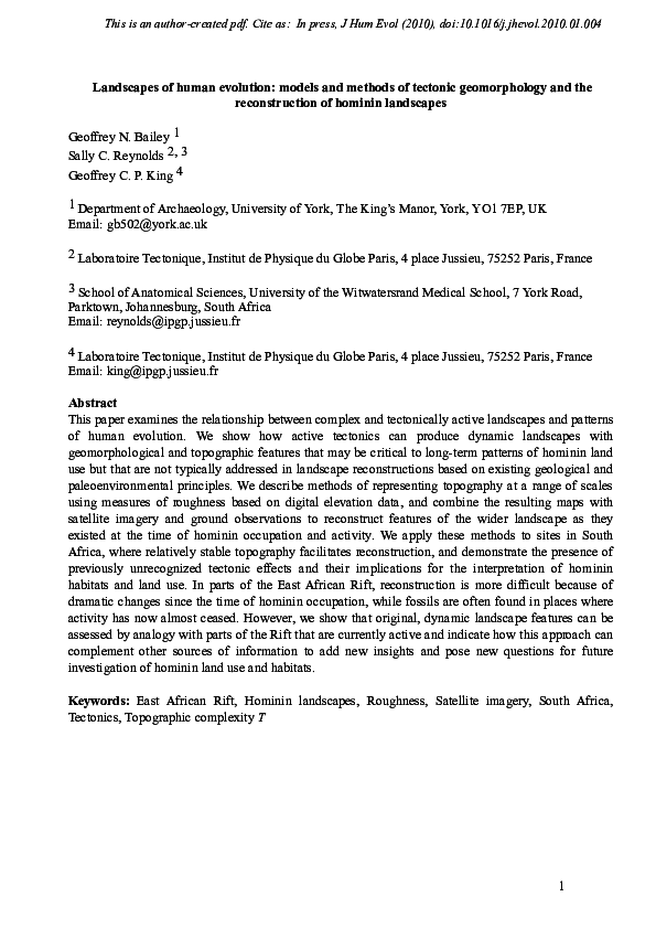 (PDF) Landscapes of human evolution: models and methods of tectonic ...