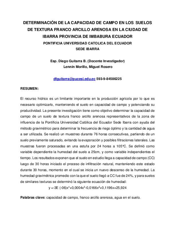 (PDF) Determinación de la capacidad de campo en suelos de textura ...