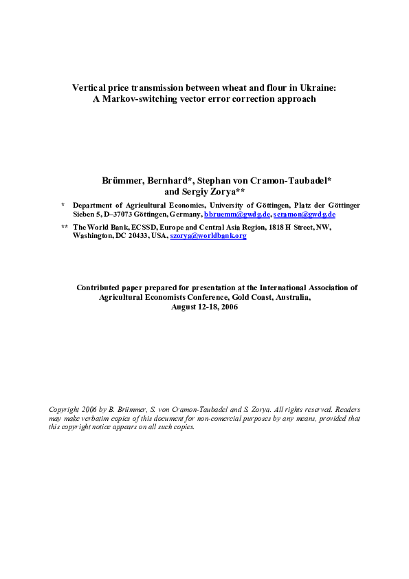 Pdf Vertical Price Transmission Between Wheat And Flour In Ukraine A Markov Switching Vector