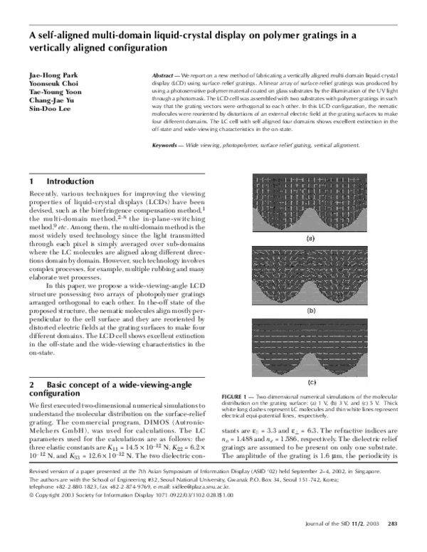 (PDF) High-transmittance Multi-domain Vertical Alignment Liquid Crystal ...