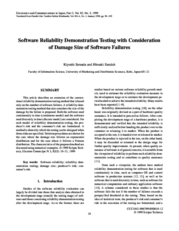 (PDF) Software reliability demonstration testing with consideration of ...