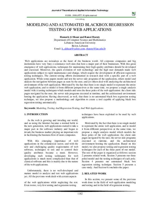 Pdf Modeling And Automated Blackbox Regression Testing Of Web Applications