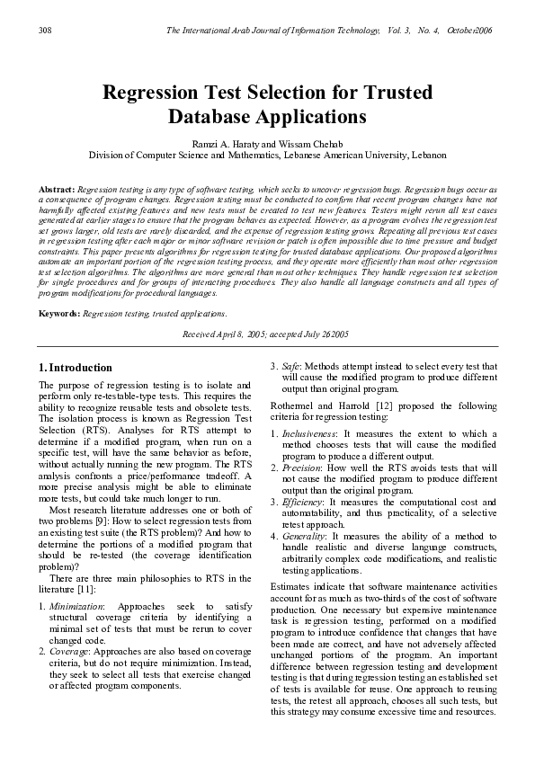 Pdf Regression Test Selection For Trusted Database Applications