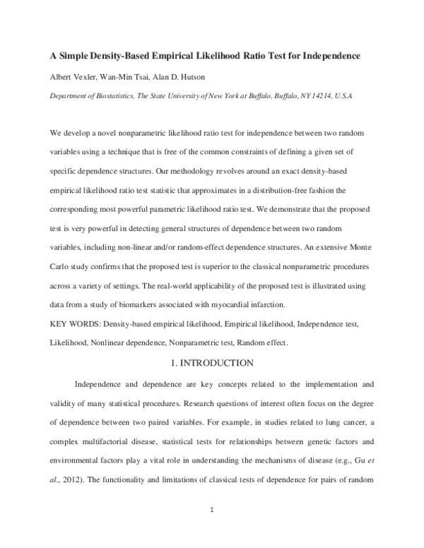 Pdf A Simple Density Based Empirical Likelihood Ratio Test For