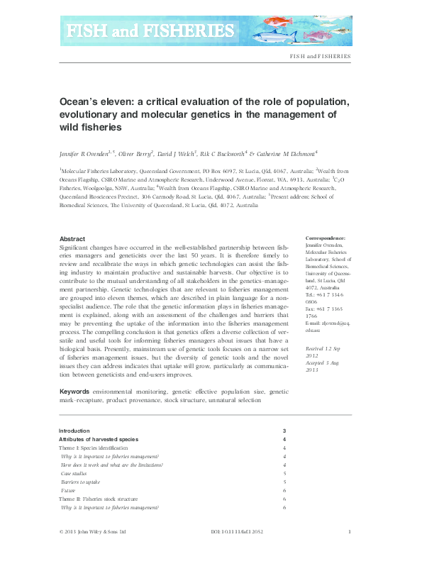 (PDF) Ocean's eleven: a critical evaluation of the role of population, evolutionary and ...