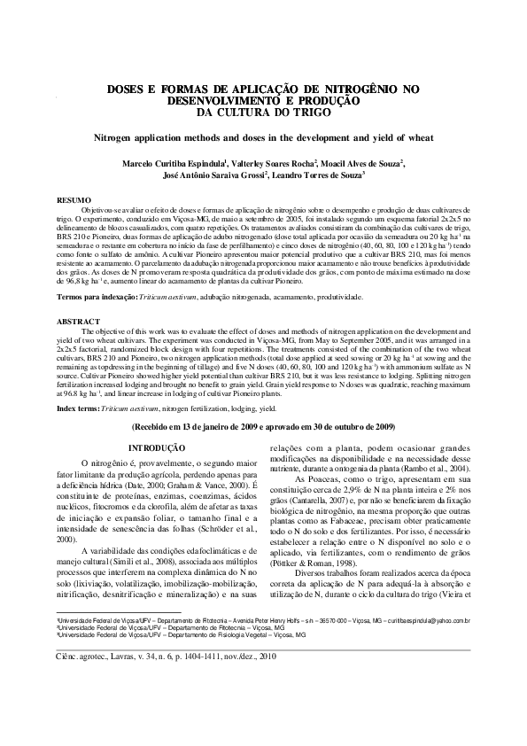Pdf Nitrogen Application Methods And Doses In The Development And Yield Of Wheat