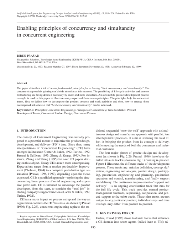 (PDF) Enabling principles of concurrency and simultaneity in concurrent engineering