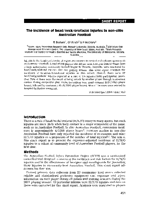 (PDF) The incidence of head/neck/orofacial injuries in non-elite ...