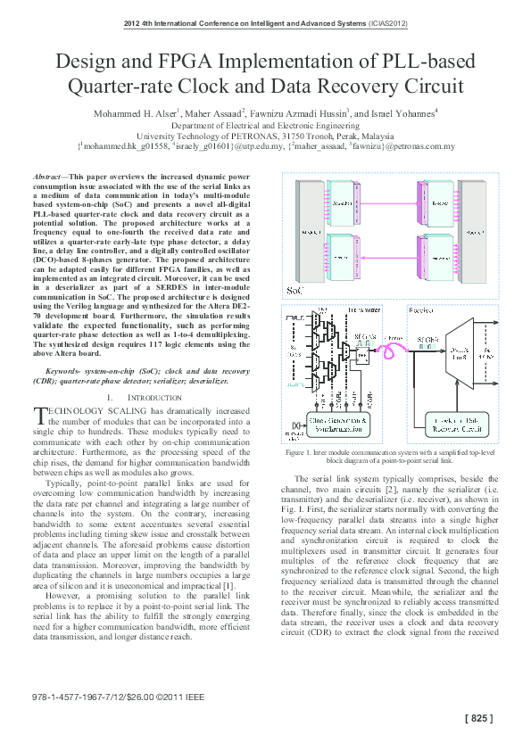Pdf Design And Fpga Implementation Of Pll Based Quarter Rate Clock And Data Recovery Circuit