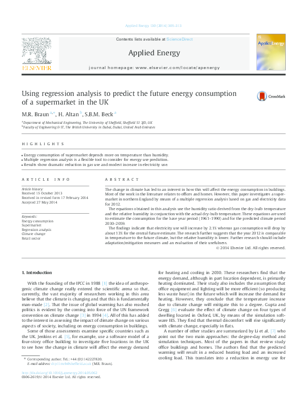 (PDF) Using regression analysis to predict the future energy consumption of a supermarket in the UK