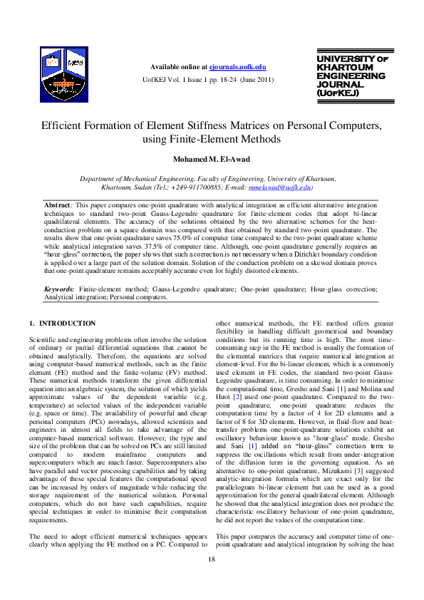 Pdf Efficient Formation Of Element Stiffness Matrices On Personal Computers Using Finite