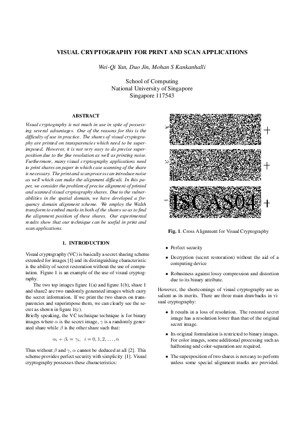 (PDF) Visual cryptography for print and scan applications | Mohan ...